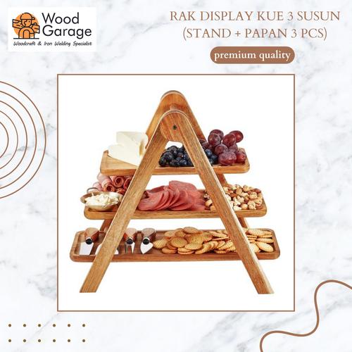 Jual Rak Display Kue Kayu 3 Tingkat (Stand + 3 Pcs Nampan Kayu) - Kab ...