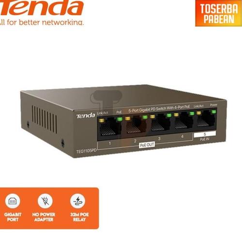 Jual IR Tenda TEG1105PD Switch HUB Ethernet 5 Port Gigabit With 4 Port ...