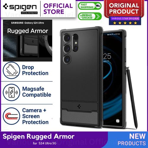 Promo Case Samsung Galaxy S24 Ultra 5G Spigen Rugged Armor Carbon Casing - MATTE BLACK, S24 ...
