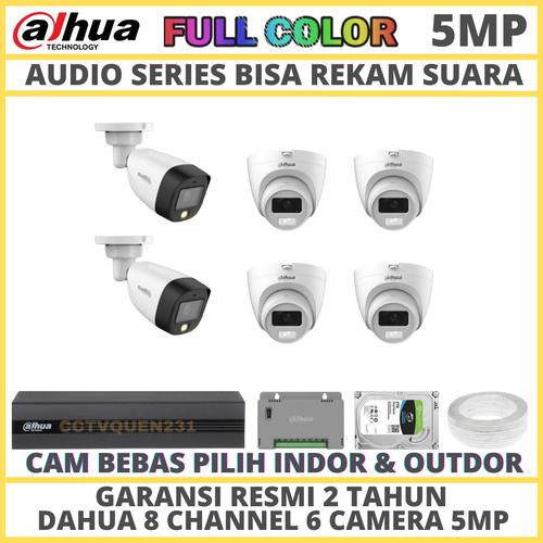 Jual Paket cctv dahua full color 5mp 8 channel 6 kamera colorvu 2560h ...