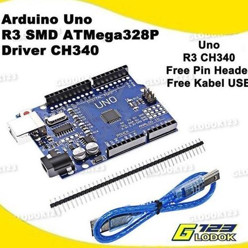 Jual Arduino Uno R3 SMD CH340 ATMEGA328P PIN HEADER KABEL USB - Packing ...