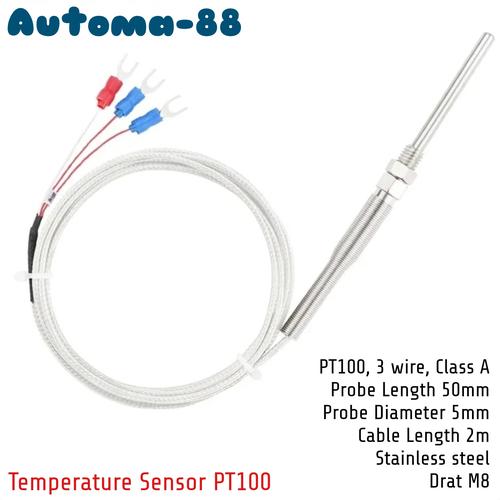 Jual Temperature Sensor Suhu RTD PT100 Probe 50mm 5cm 3 Kabel 2M 2 ...