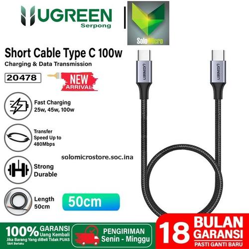 Jual UGREEN 20478 Kabel Type C to Type C Pendek Powerbank PD 50cm ...