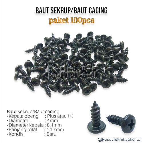 Jual 100pcs Baut sekrup baut cacing kepala obeng + / plus diameter 4mm ...