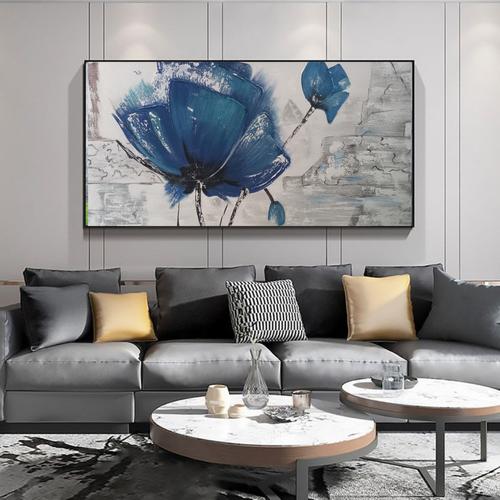 Jual lukisan tangan bunga biru lukisan canvas besar dekorasi dinding ...