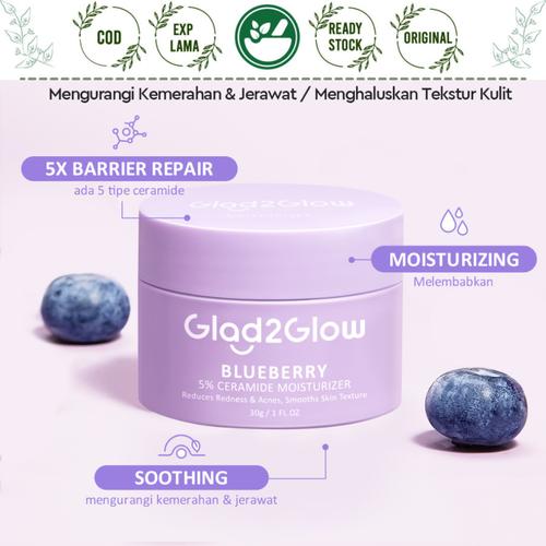 Promo GLAD2GLOW BLUEBERRY 5% CERAMIDE MOISTURIZER CREAM SKIN BARRIER ...
