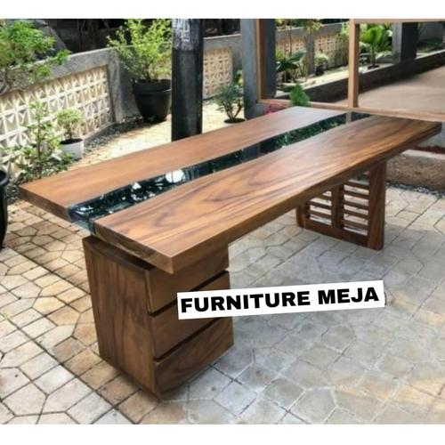 Jual Meja Kerja Laci 3 Kayu Solid Trembesi Top Daun Utuh Rata Minimalis ...
