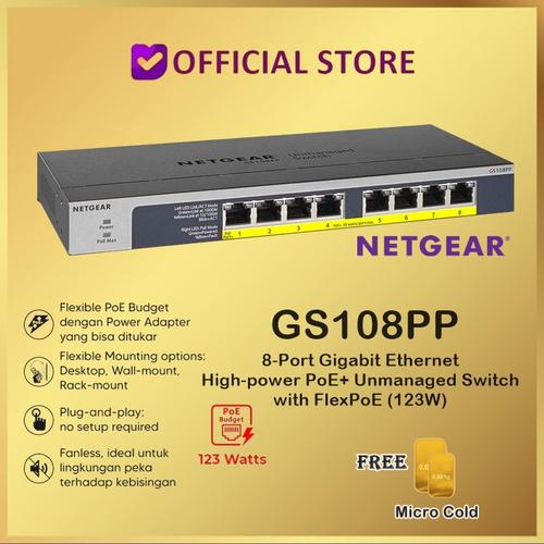 Promo NETGEAR GS108PP Gigabit Ethernet Unmanaged Switch 8 Port PoE/PoE+ ...