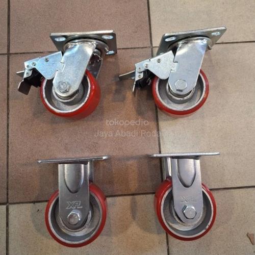 Jual Roda Pu Heavy Duty 4 inch ( 2 Rem + 2 Mati ) - Jakarta Barat ...