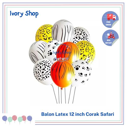 Jual Balon Latex 12 inch Corak Safari Zoo Animal Motif Zebra Sapi ...