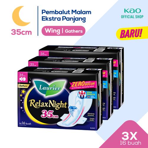 Promo Laurier Relax Night Wing Gathers 16s Triplepack - Pembalut 35cm ...