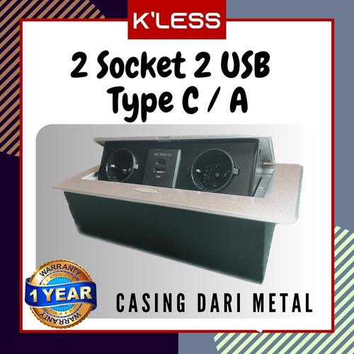 Promo Stop Kontak Meja Meeting Tanam 2 USB Type C / A - 2 Socket Soft ...