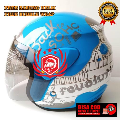 Jual HK HELM MOTOR HALF FACE EVOLUTION NOTE BLUE GLOSSY ORIGINAL SNI HELM - M - Jakarta Barat ...