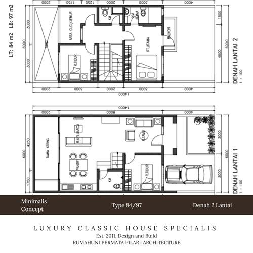 Jual Desain Denah Rumah American Classic Type 84/97 Bangunan 2 Lantai ...