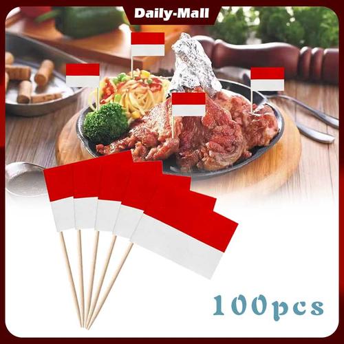 Jual 100pcs Tusuk Gigi Bendera Indonesia Bendera Topper Makanan Untuk ...