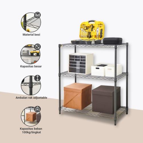 Promo Rak Besi 3 Tingkat 90x45x102 Cm - Abu-abu Charcoal - Jakarta ...