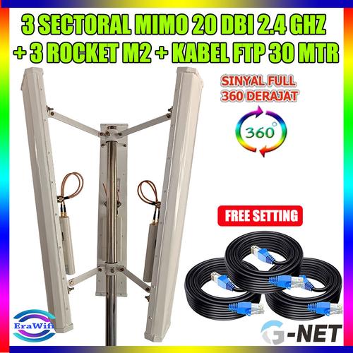 Jual Paket Antena Sectoral Mimo 20 dBi 2.4 GHz Plus 3 Radio Rocket M2 27 dB - Kab. Tuban - Era ...
