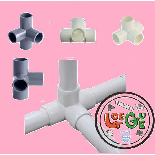 Jual sambungan fitting tee pipa pvc 4 way arah 1" inch rangka ...