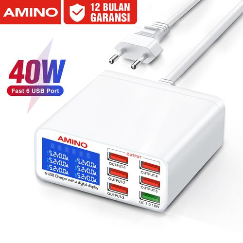 Jual AMINO 40W 6 USB Port Multi Port Charger QC Fast Charger LED Kepala ...