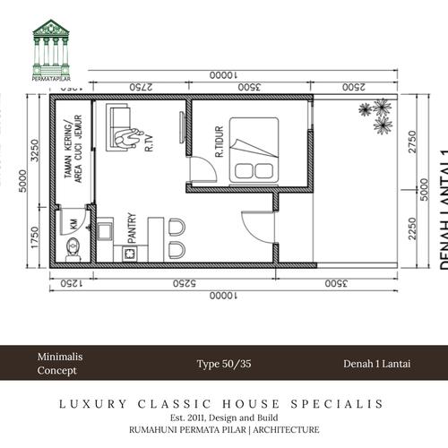 Jual Desain Denah Rumah Minimalist Modern Type 50/35 Bangunan 1 Lantai ...