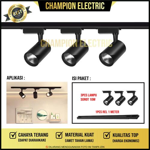 Jual Paket Lampu Sorot LED Rel isi 3 Spotlight Track Light Rell 10 Watt ...