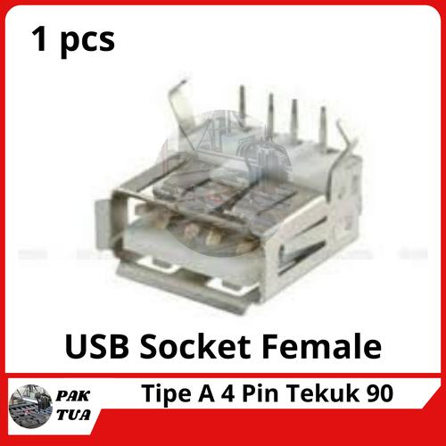Jual socket konektor usb 2.0 type A female 4pin PCB mount tekuk 90 ...