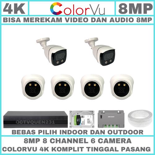 Jual PAKET CCTV COLORVU 8MP 8 CHANNEL 6 KAMERA 4K ULTRA HD CAMERA AUDIO ...