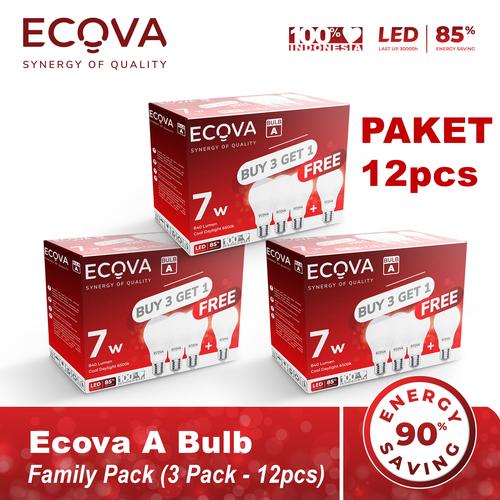 Jual Ecova - Lampu A Bulb LED Paket 3 Pack isi 12 pcs Cool Daylight ...