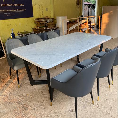 Jual Set Meja Makan Minimalis Kaki Besi Top Marmer Asli - Dining Table ...