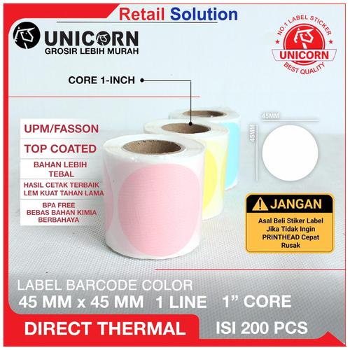 Jual Unicorn Stiker Label Thermal Bulat Warna - UK 45x45 45 x 45 mm ...