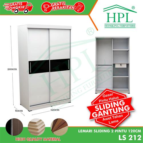 Promo Lemari Pakaian Sliding Door 2 Pintu HPL - White Glossy strip - PutihMerah1 Cicil 0% 3x ...