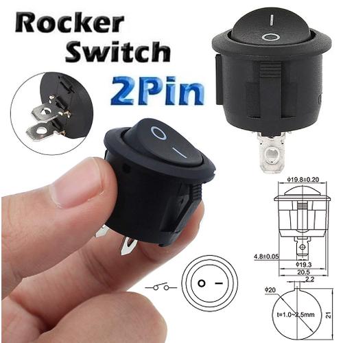 Jual Saklar Bulat 2 Kaki Hitam Round Rocker Switch ON/OFF Power Hotel ...