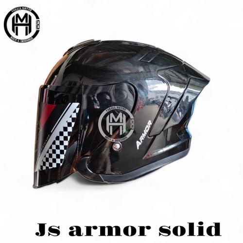 Jual HELM JS ARMOR SOLID BLACK/ HITAM GLOSI|HALF FACE - All Size - Kota ...