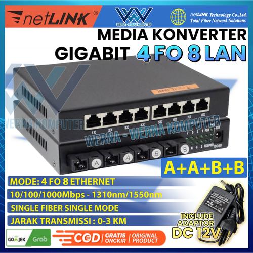 Jual MEDIA KONVERTER GIGABIT 4 FO 8 LAN FIBER SWITCH CONVERTER NETLINK - HTB GS-03 A+B - Jakarta ...