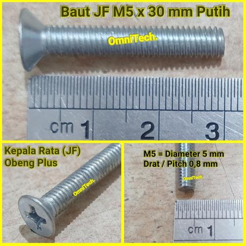 Jual Baut JF Kepala Rata Obeng Plus M5 x 30 mm Putih Panjang 3cm M5x30 - Baut + Mur - Kab ...