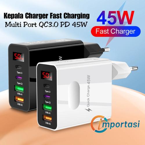 Jual Kepala Charger USB Type C 4 Port Fast Charging QC3.0 PD 45Wb ...
