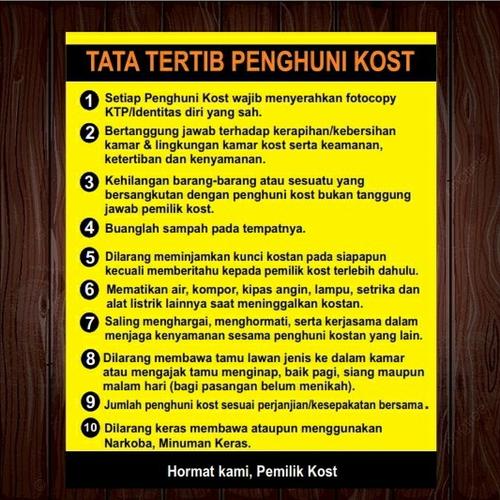 Jual STIKER TATA TERTIB PENGHUNI KOST/TATIB KOS/ATURAN KOST - 25 cm x ...