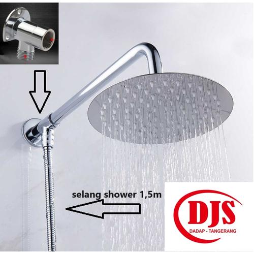 Jual Shower Head Rainfall 10" Bulat + pipa 50 cm tanpa perlu bobok ...