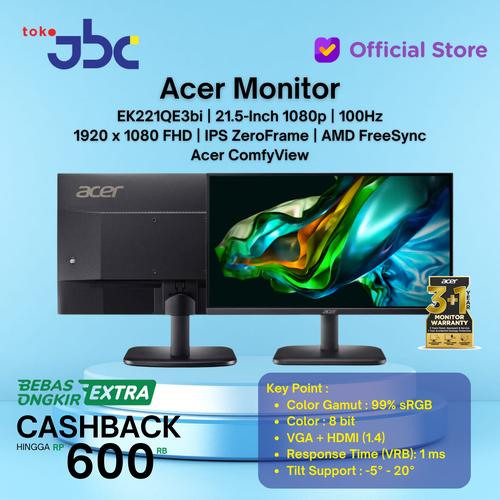 Promo ACER EK221QE3 22 Inch Monitor - FHD IPS 100Hz 1ms garansi resmi 3 ...