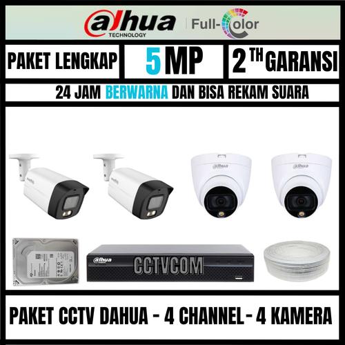 Promo PAKET CCTV DAHUA 5MP COLORVU COLORFUL 4 CHANNEL 4 CAMERA TURBO HD ...