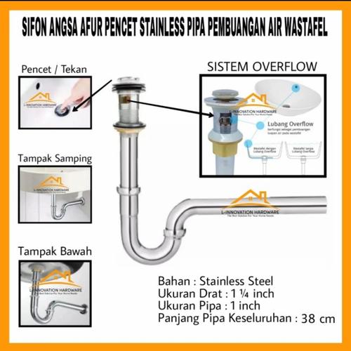 Jual Sifon Angsa Pipa pembuangan Wastafel Stainless steel SUS 304 ...