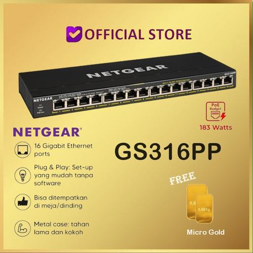 Promo Netgear GS316PP 16 Port Gigabit Unmanaged High Power PoE + Switch ...