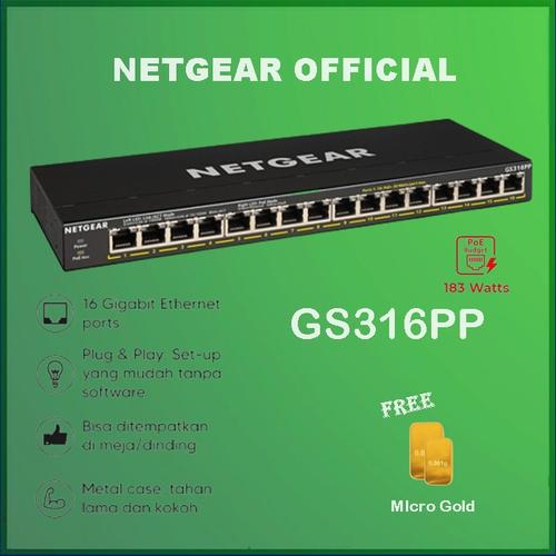 Promo Netgear GS316PP 16 Port Gigabit Unmanaged High Power PoE + Switch ...