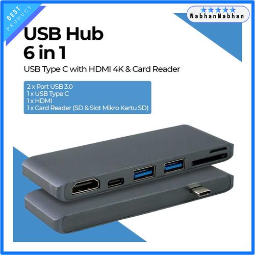 Jual USB Hub 6 in 1 USB Type C with HDMI 4K & Card Reader - Jakarta ...