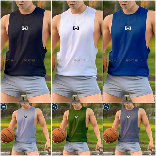 Jual Kaos Singlet Low cut Pria Olahraga Gym dan Fitness - Hijau, L fit ...