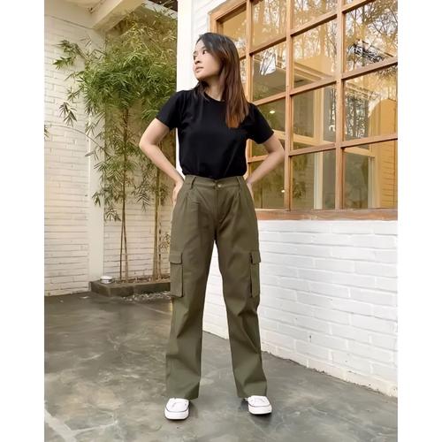 Jual Cargo Pants Highwaist Cullote Celana Cargo Pants Twill Commbad ...