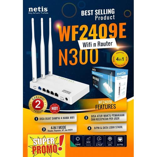 Promo Netis WF2409E 3-Antenna N300 Easy Setup Wireless Router - Jakarta Pusat - city network ...