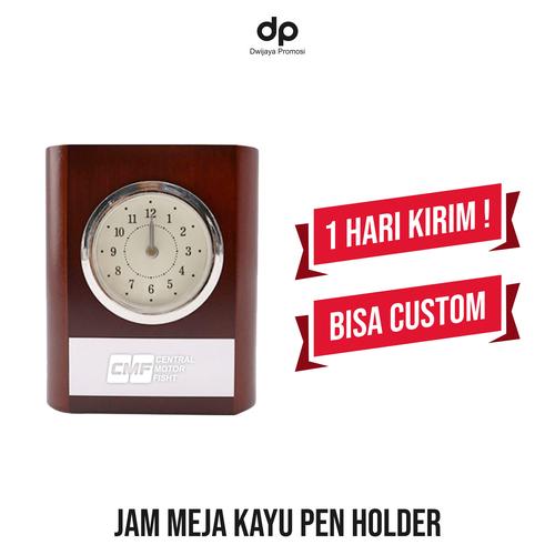 Jual TEMPAT PULPEN PEN HOLDER KAYU WADAH PEN JAM MEJA SOUVENIR JAM ...