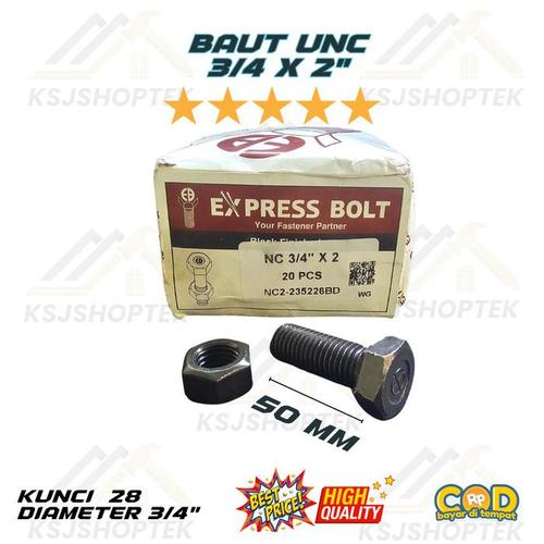 Jual baut mur besi hitam hexagonal baut mur unc 3/4" (kunci 28) x 2 ...