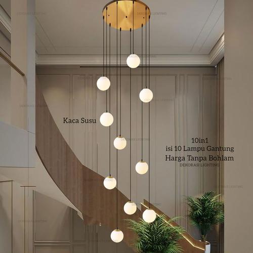 Jual Lampu gantung void tangga 10in1 12in1 model kaca bulat e27 minimalis - 10in1, Kaca Teh ...